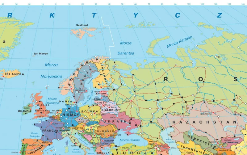 Obraz mapa świata po polsku z flagami